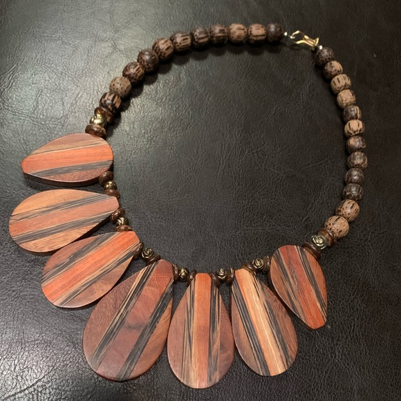 Jewelry | Vintage Wood Inlay Rustic Bib Necklace | Poshmark